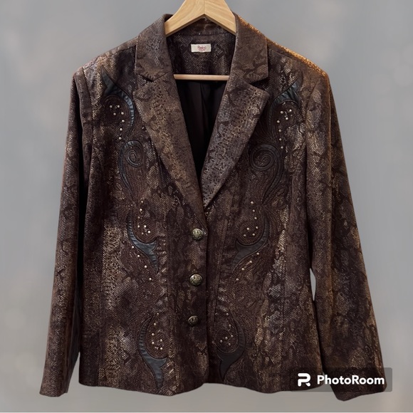 Reba | Jackets & Coats | Reba Woman Faux Snakeskin Studded Brown Blazer ...